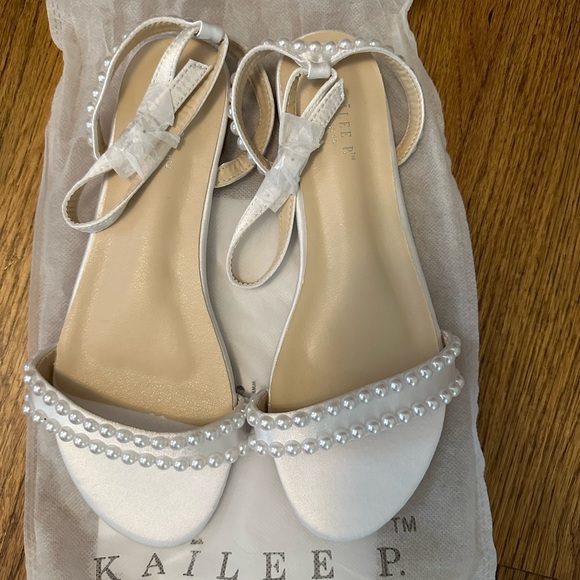 Kailee P | Shoes | Kailee P Maddy White Satin Flat Sandal With Pearls | Poshmark